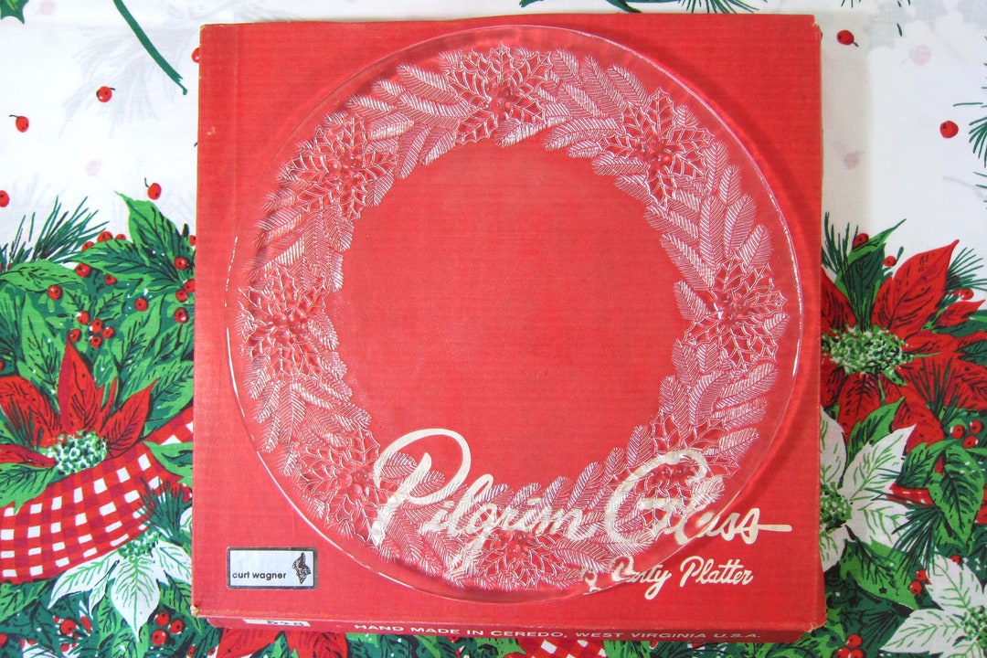 Vintage Pilgrim Glass 13" Party Platter Christmas Tree #486, Wreath ...