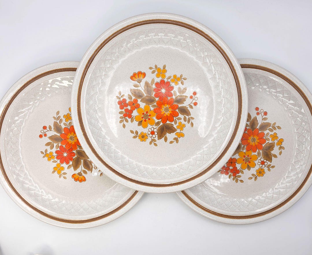 Vintage Nikko Color Stone Corsage Orange Yellow Flowers Dinner Plates ...
