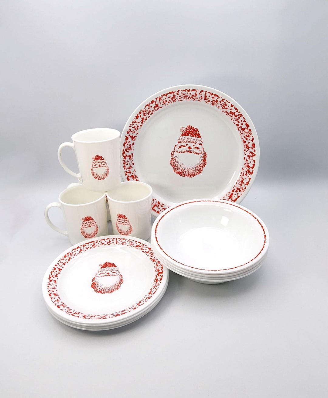 Vintage Corelle Santa Red Sponge St. Nickdinnerware Set, Service for 4 ...