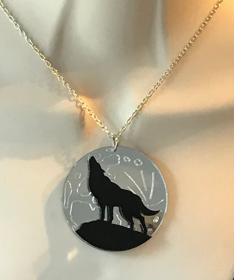 Laser Cut Acrylic Dramatic HOWLING WOLF MOON Necklace - Etsy