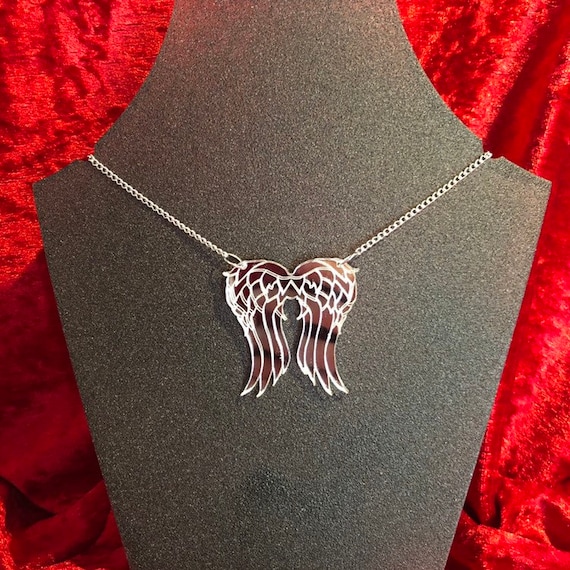 Silver Mirror Acrylic Angel Wings Necklace | Etsy