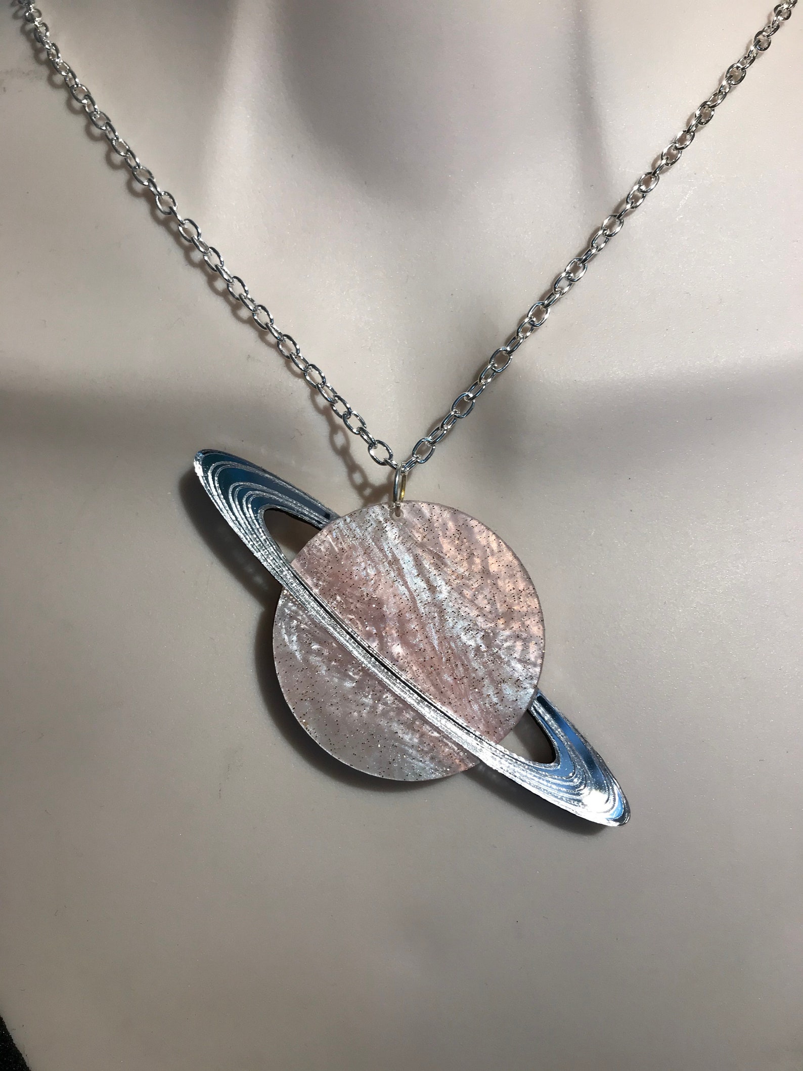 Large sparkly PLANET necklace | Etsy