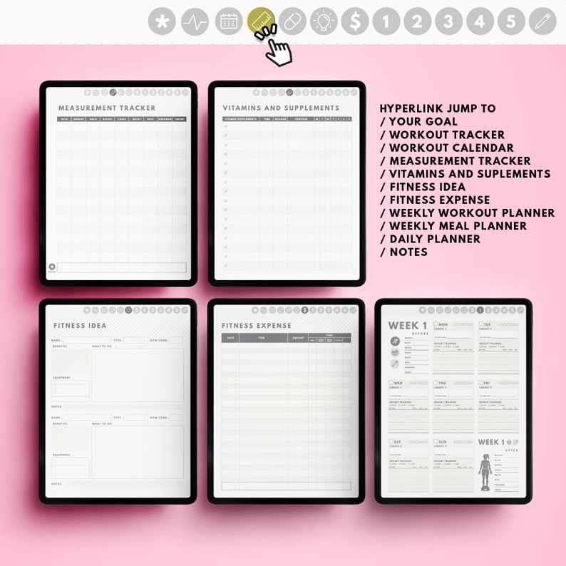 Vertical Digital Fitness Planner With Hyperlinked for | Etsy