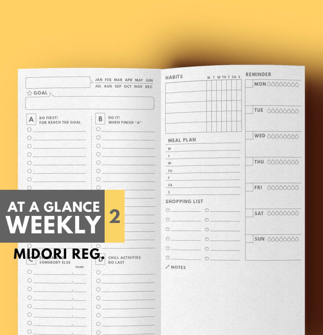 At a Glance Weekly Planner on 2 Pages for Midori Traveler's Notebook ...