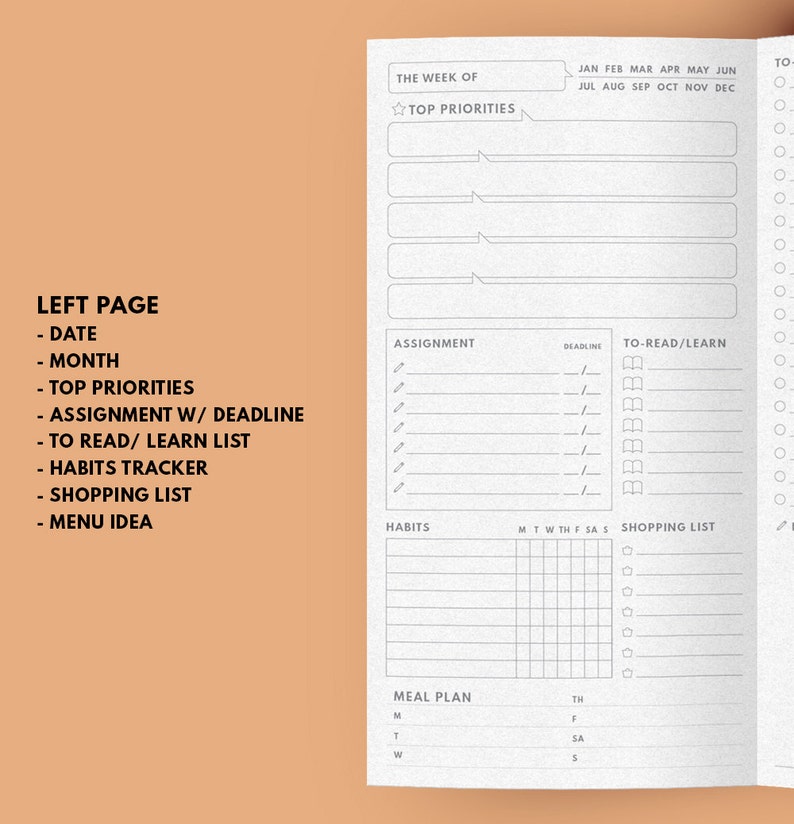 Travelers Notebook Insert Printable Midori Weekly Planner - Etsy