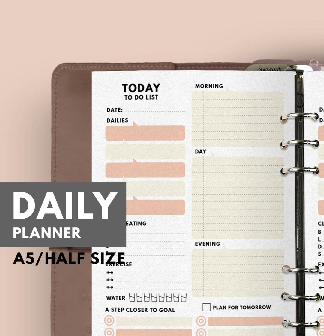 A5 Daily Planner Printable, Half Letter Printable Daily Journal Page ...