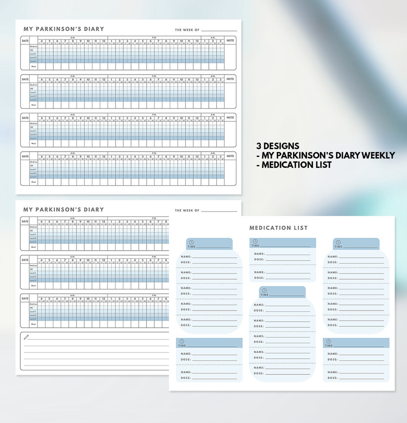My Parkinson's Diary Planner, Parkinson's Planner, Parkinson's Disease ...
