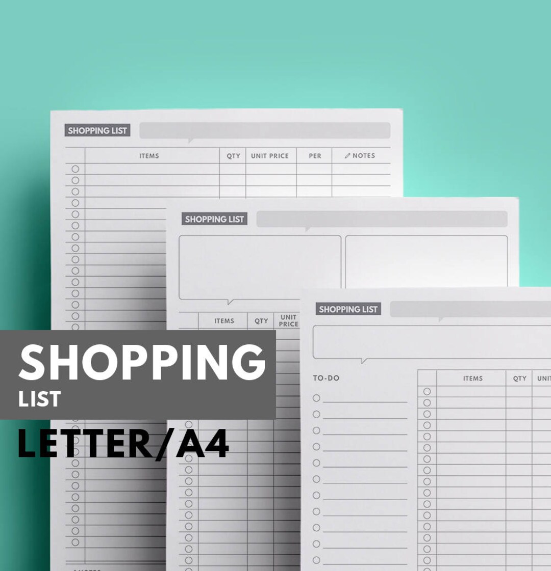 A4 Shopping List Printable Planner, Letter Grocery List Printable - Etsy