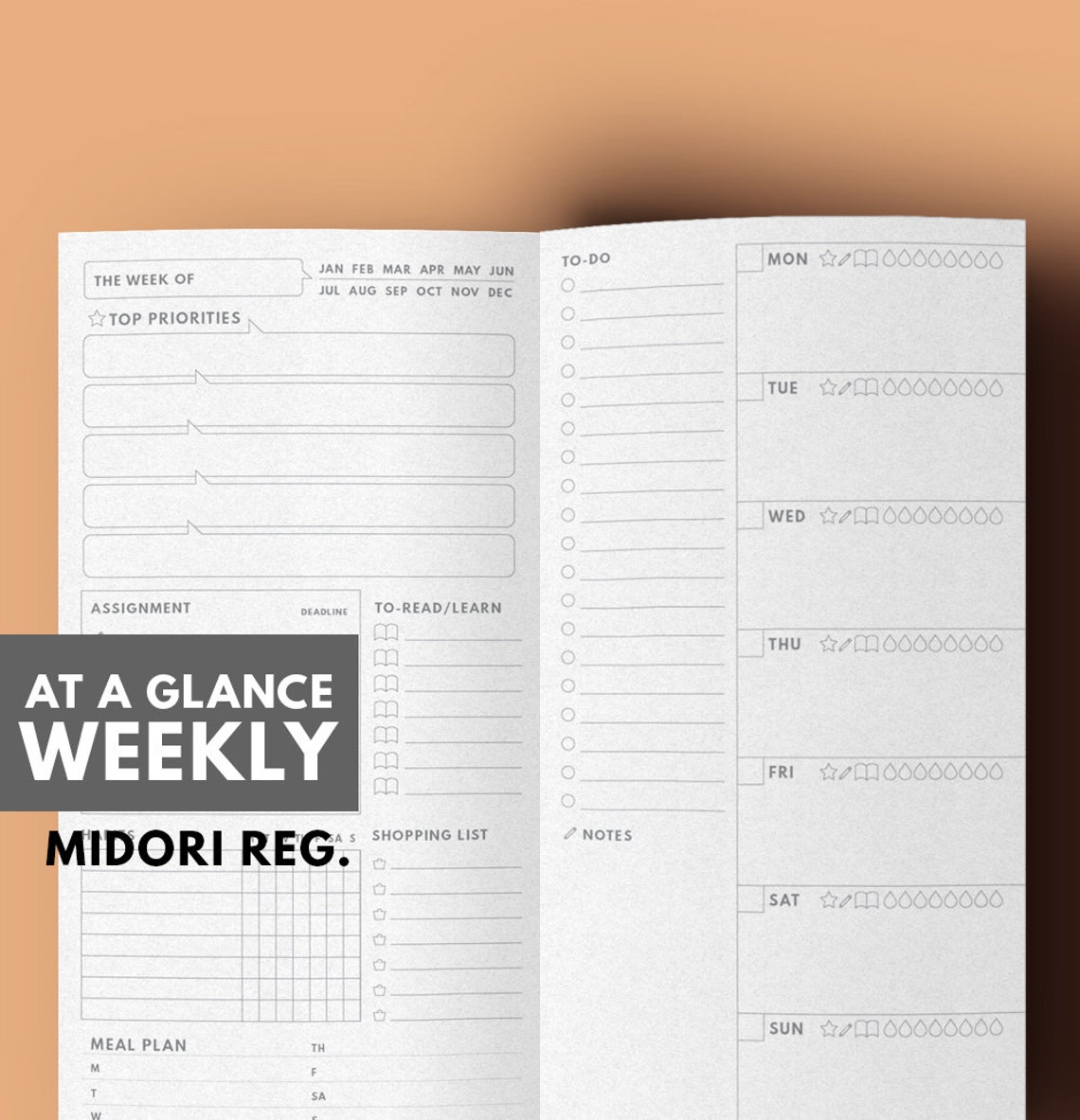 Travelers notebook Insert Printable Midori Weekly Planner | Etsy