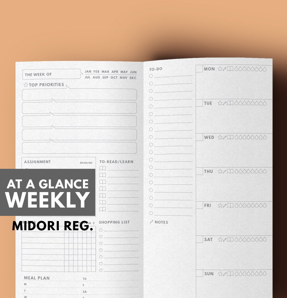 Travelers Notebook Insert Printable | Midori Weekly Planner | Standard ...