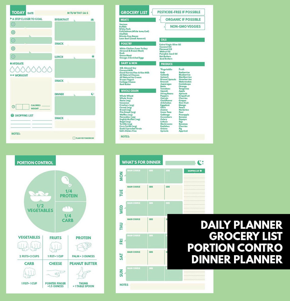 Printable Meal Planner for Clean Eating, Printable Weight Loss Journal ...