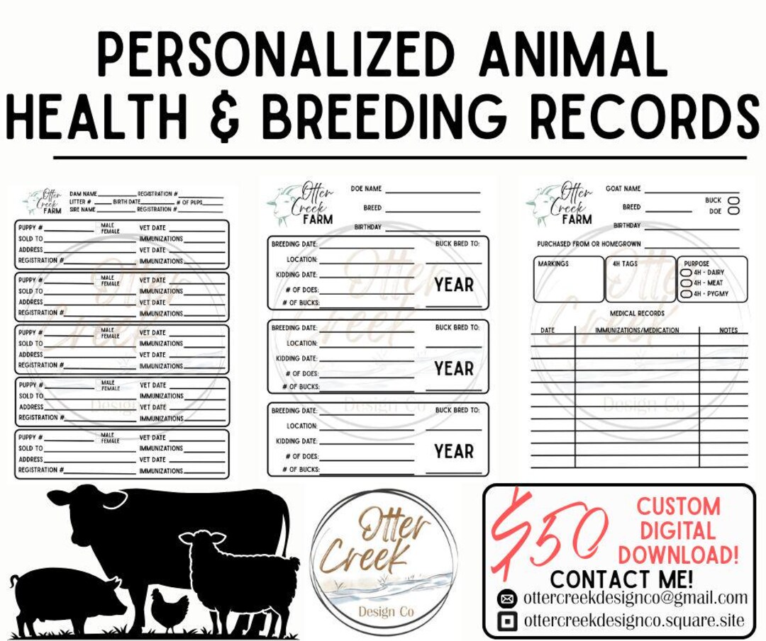 Custom Animal Health & Breeding Record Logs - Etsy