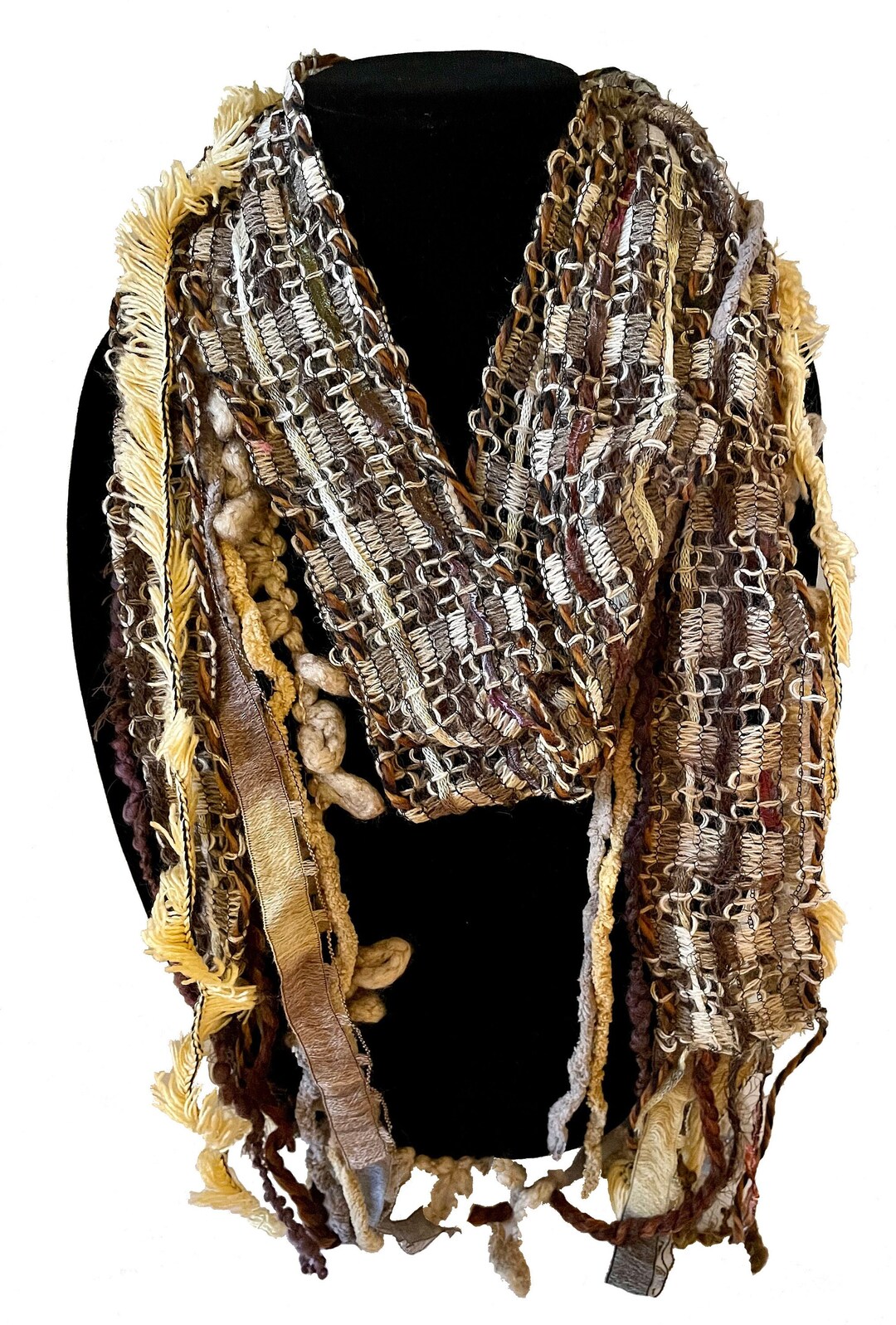 LRW DESIGNS Women’s Handmade Multi Strand Yarn Cowl Scarf, Tans, Browns ...