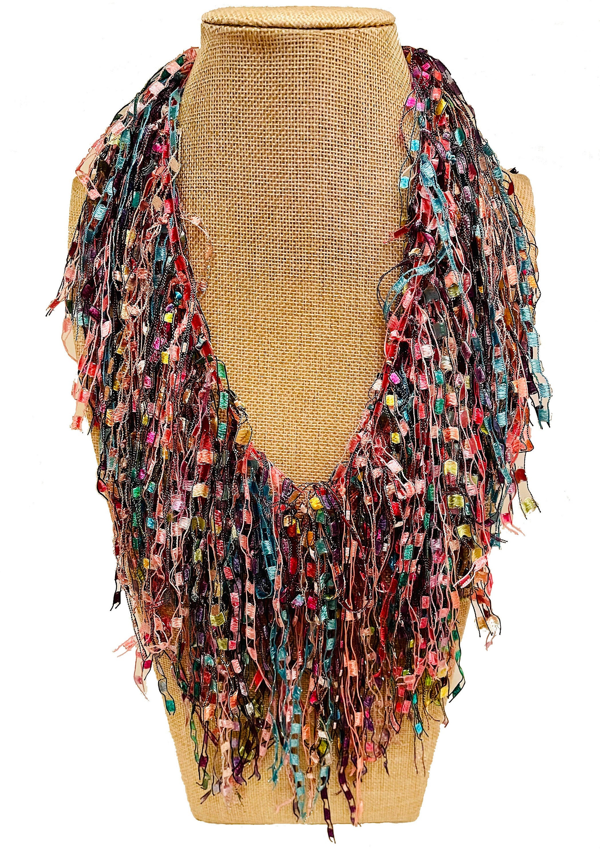Womens Ladder Yarn Lightweight Scarf Necklace With Metallic Accents ...
