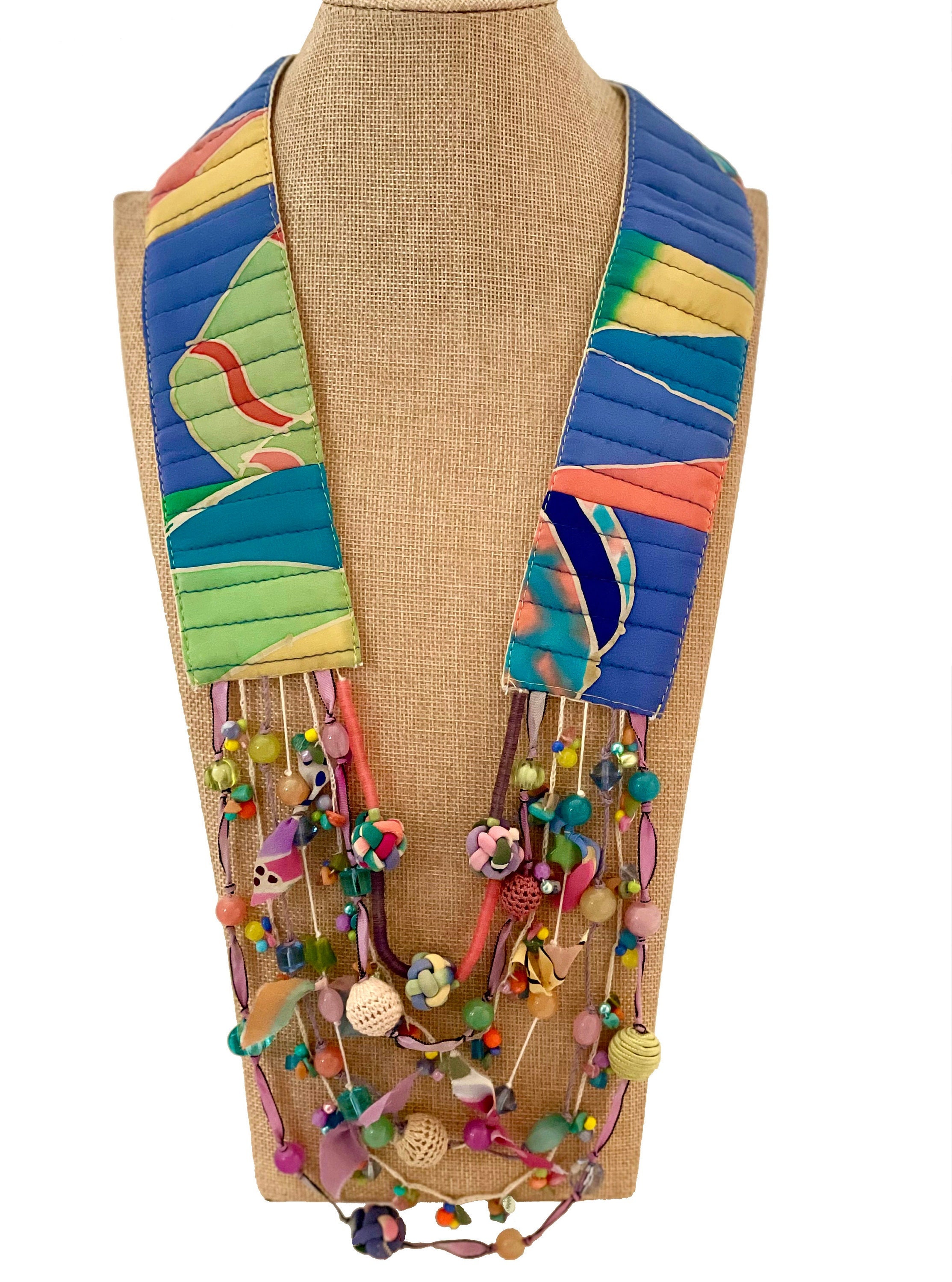 Women's Pastel Quilted Hand Painted Silk Skinny Scarf Necklace With Non ...