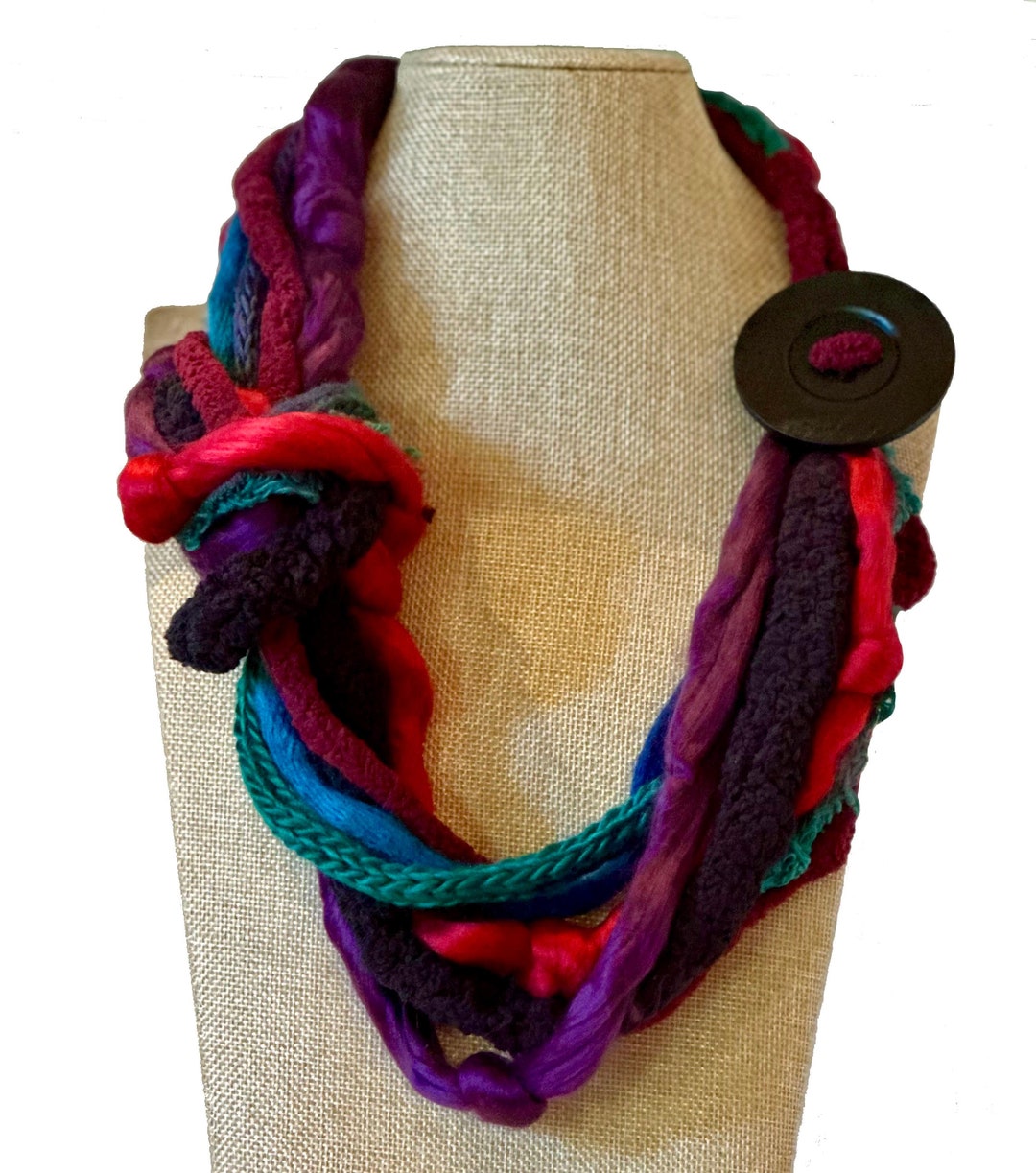 Handmade Infinity Yarn Multi Strand Cowl Rope Scarf With Button Accent ...
