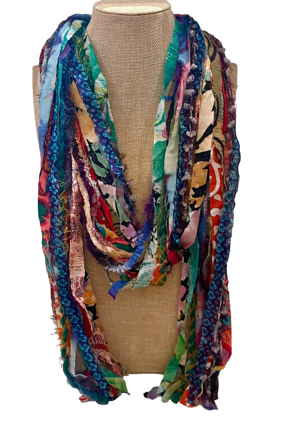 Multi Strand Cowl Yarn Scarf Made From Upcycled Shredded Fabrics and ...