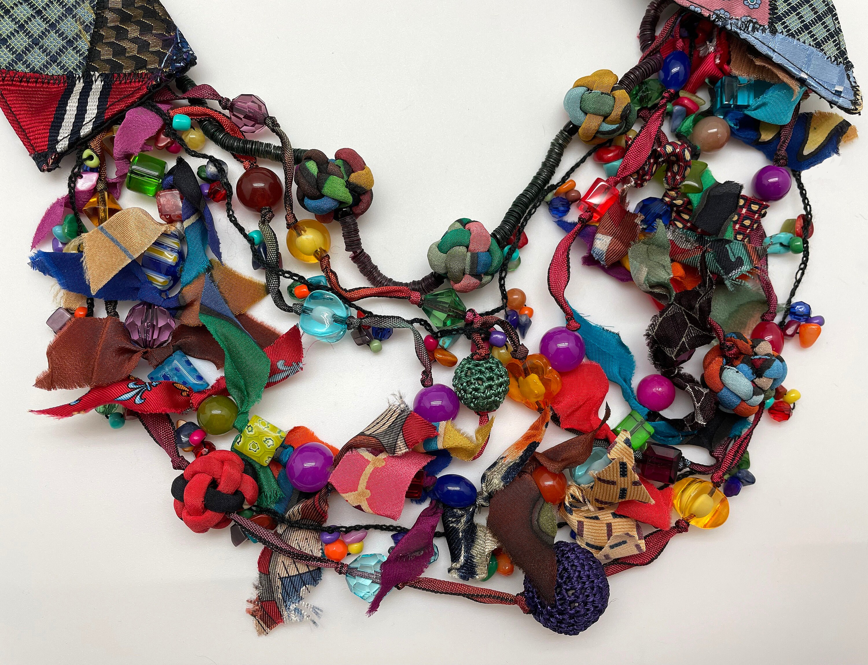 Womens Colorful Multi Strand Beaded Waterfall Collar Scarf Necklace ...