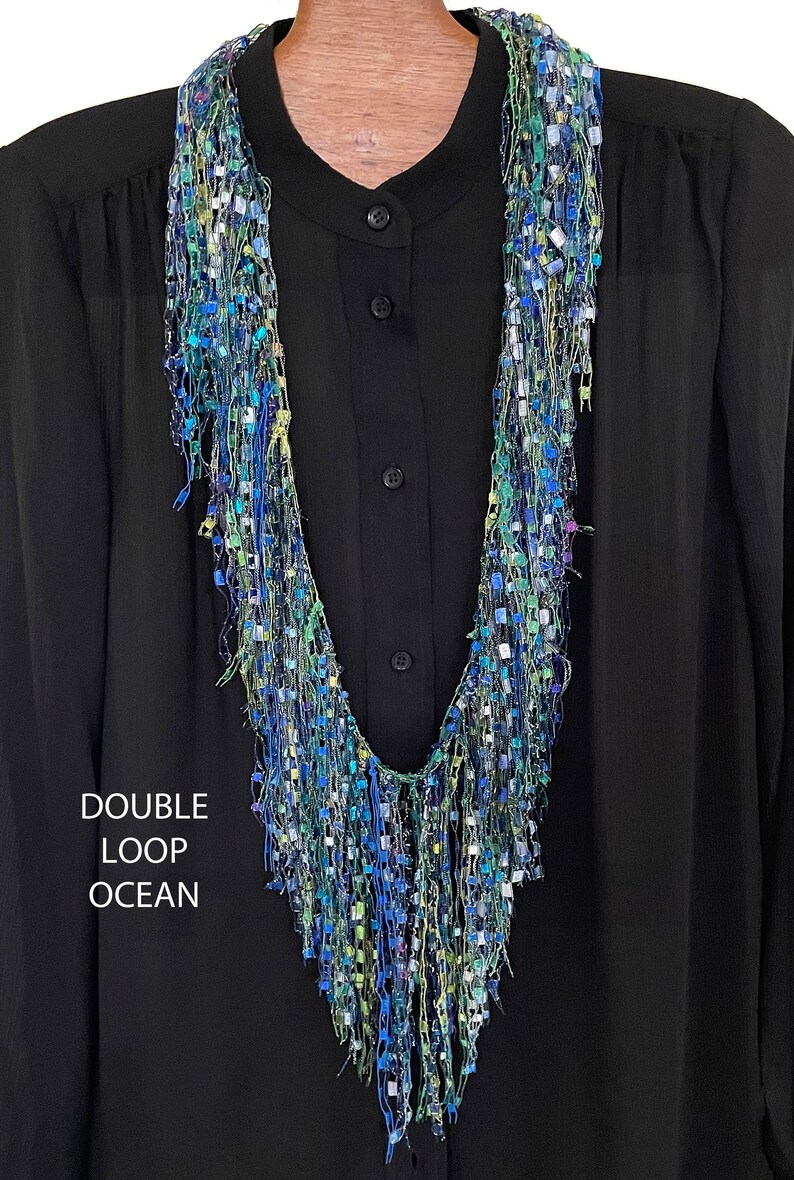 Womens Ladder Yarn Lightweight Scarf Necklace With Metallic Accents ...