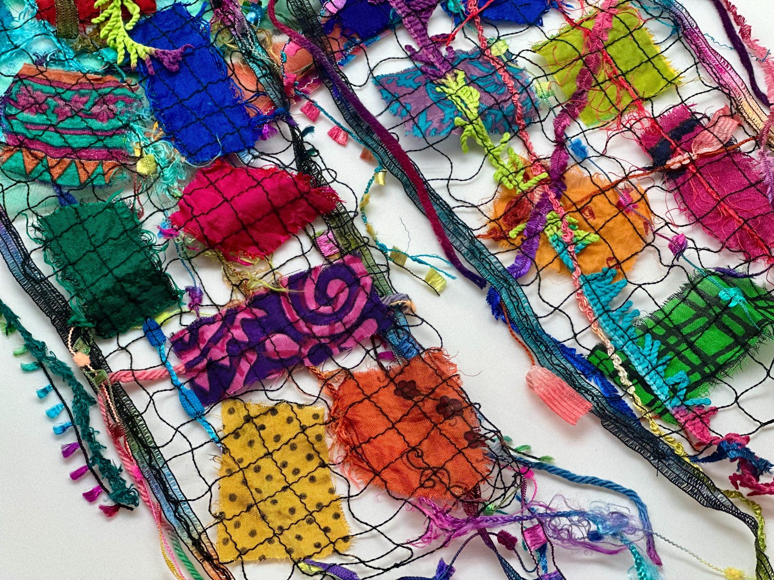 Women's Lace Thread Sari Silk Oblong Scarf - Multi Colored Yarns ...