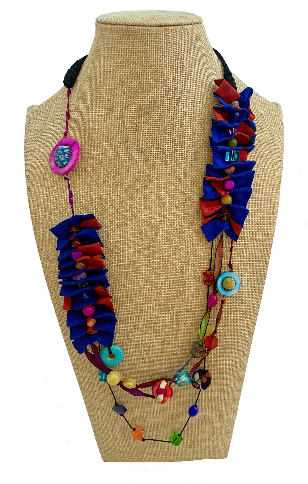 Handmade Silk Multi Strand Necklace – Adjustable Fiber Beadwork - Etsy