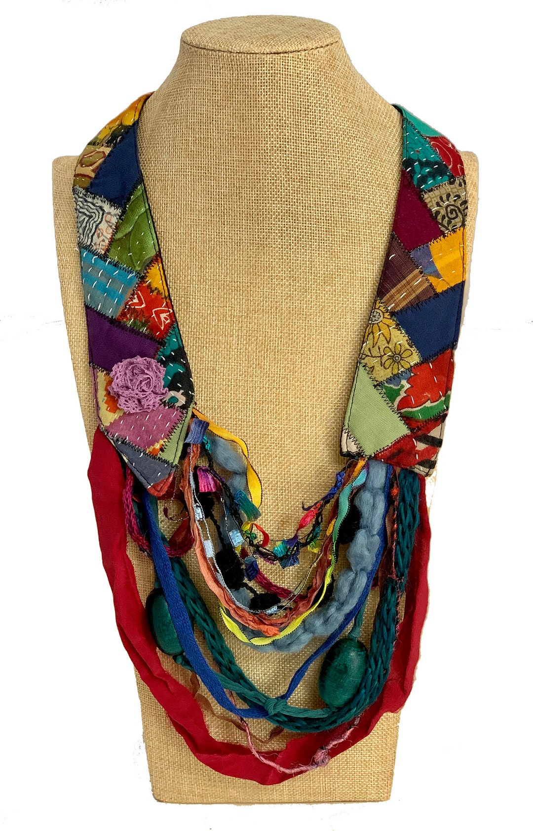 Women’s Colorful Multi Strand Recycled Sari Fabric and Yarn Waterfall ...