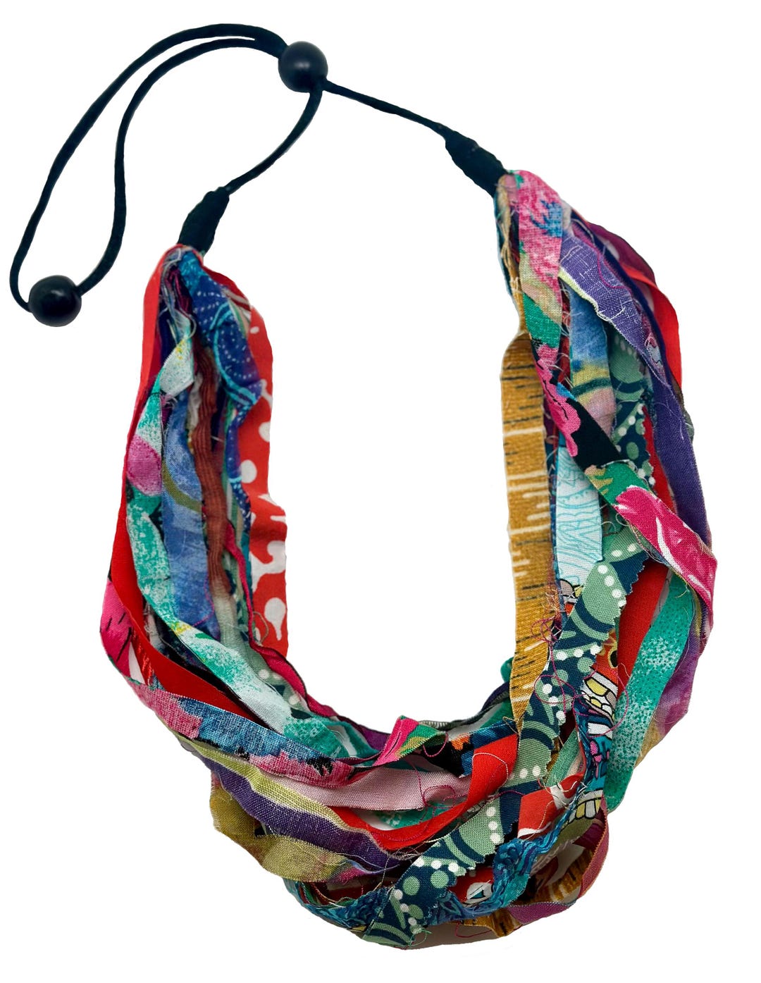 Handcrafted Fabric Statement Necklace, Multicolored Recycled Textile ...