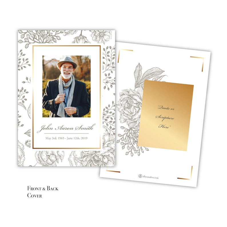 Gold Taupe Floral Funeral Program • Printable Memorial Program ...
