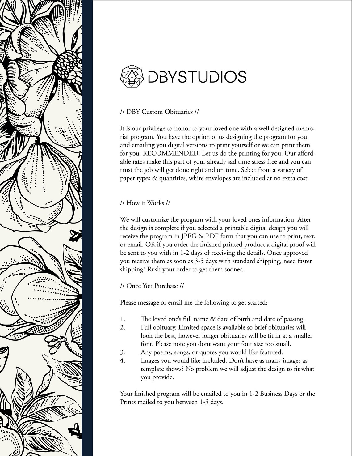 Teal Greenery Funeral Program Printable Floral Memorial Program Printed ...