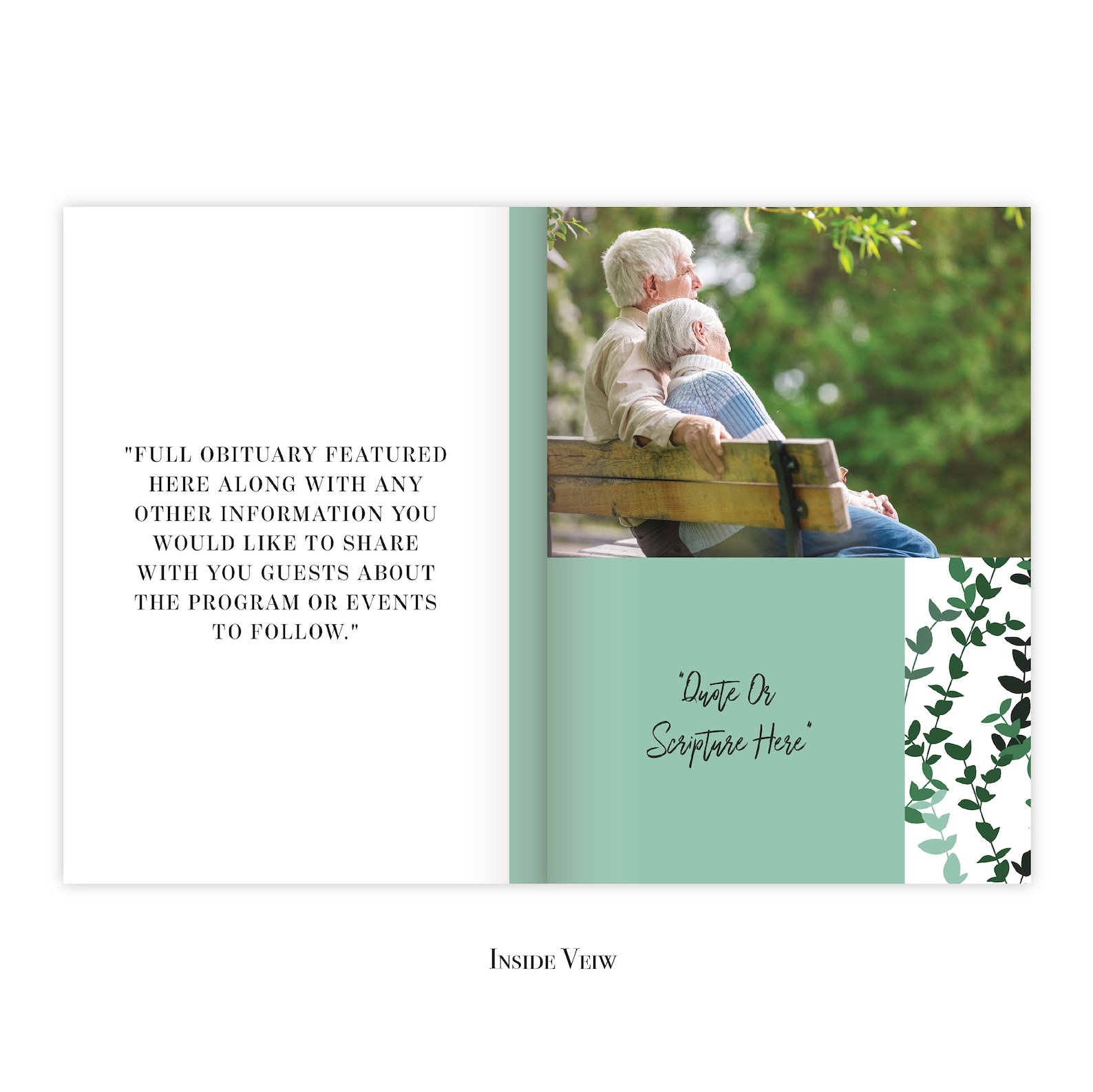 Teal Greenery Funeral Program Printable Floral Memorial Program Printed ...