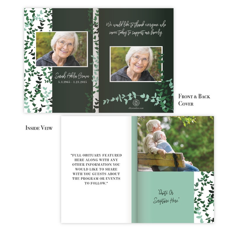 Teal Greenery Funeral Program • Printable Floral Memorial Program ...