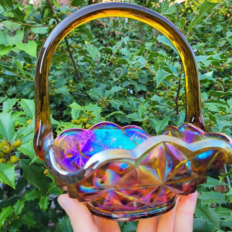 Vintage Glass Basket - Etsy