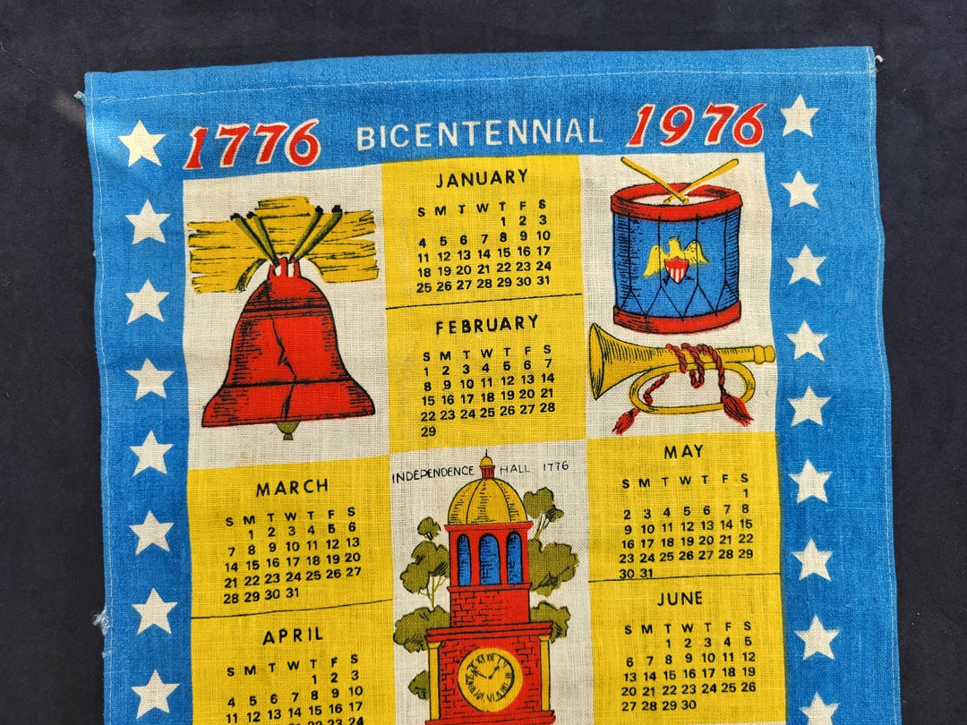 1776 Bicentennial 1976 Fabric Calendar, Birth Year Yellow and Blue ...