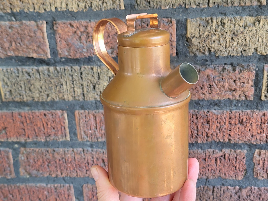 Small Copper Jug Primitive Home Decor 14 Ounces Removable Lid Handle ...