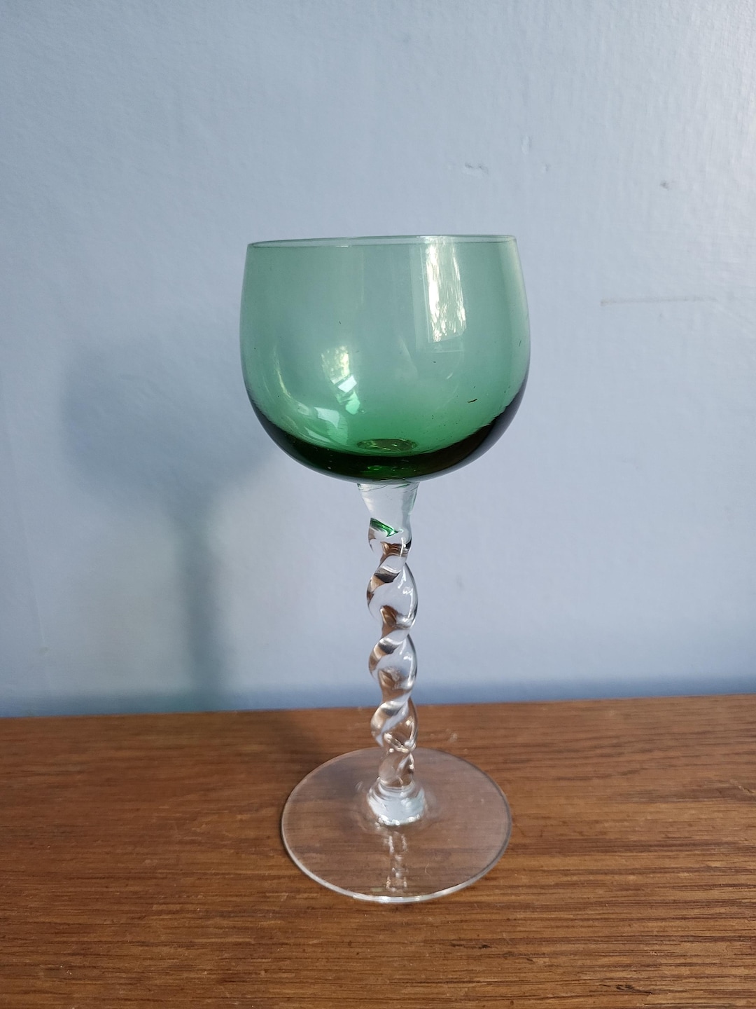 Green Glass Goblet Small Cup Hand Blown Art Glass MCM Bar Cart Shot ...