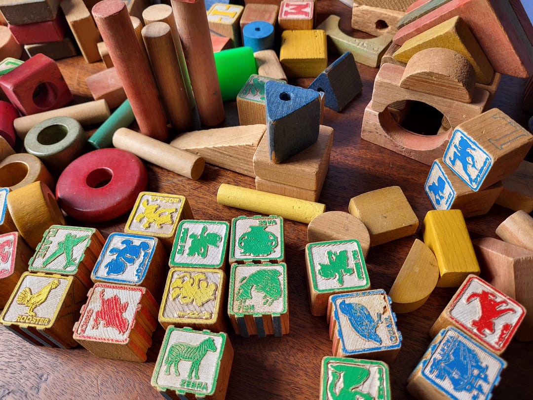 Vintage Wooden Blocks: 150-piece Painted Toy Assortment - Etsy