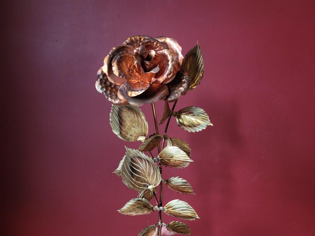 MCM Copper & Brass Rose With Leaves Wall Hanging Vintage Boho Metal ...