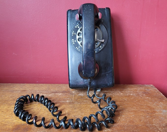 Vintage Black Rotary Telephone Bell System Western Electric With Coiled ...