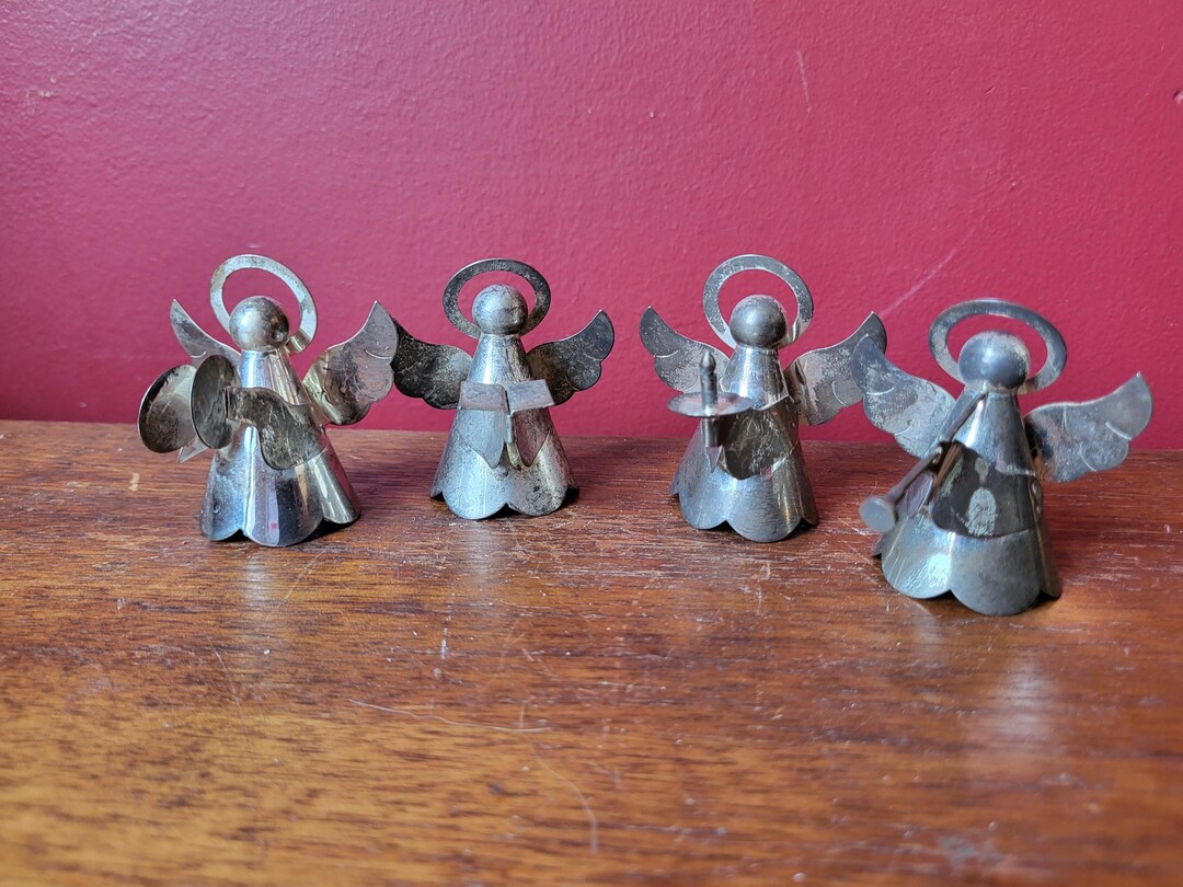 Vintage Silver Angels Holding Cymbals Trumpet Reading Songbook or ...
