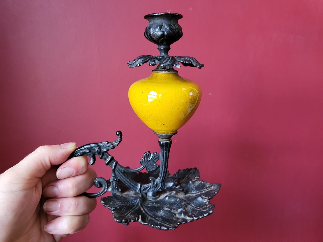 Ornate Cast Iron and Glass Candleholder Chamberstick - Etsy