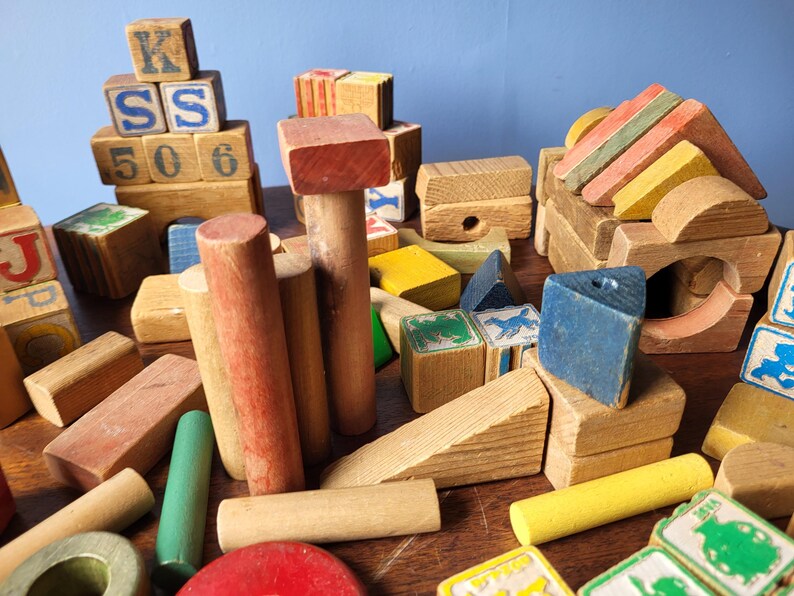 Vintage Wooden Blocks: 150-piece Painted Toy Assortment - Etsy