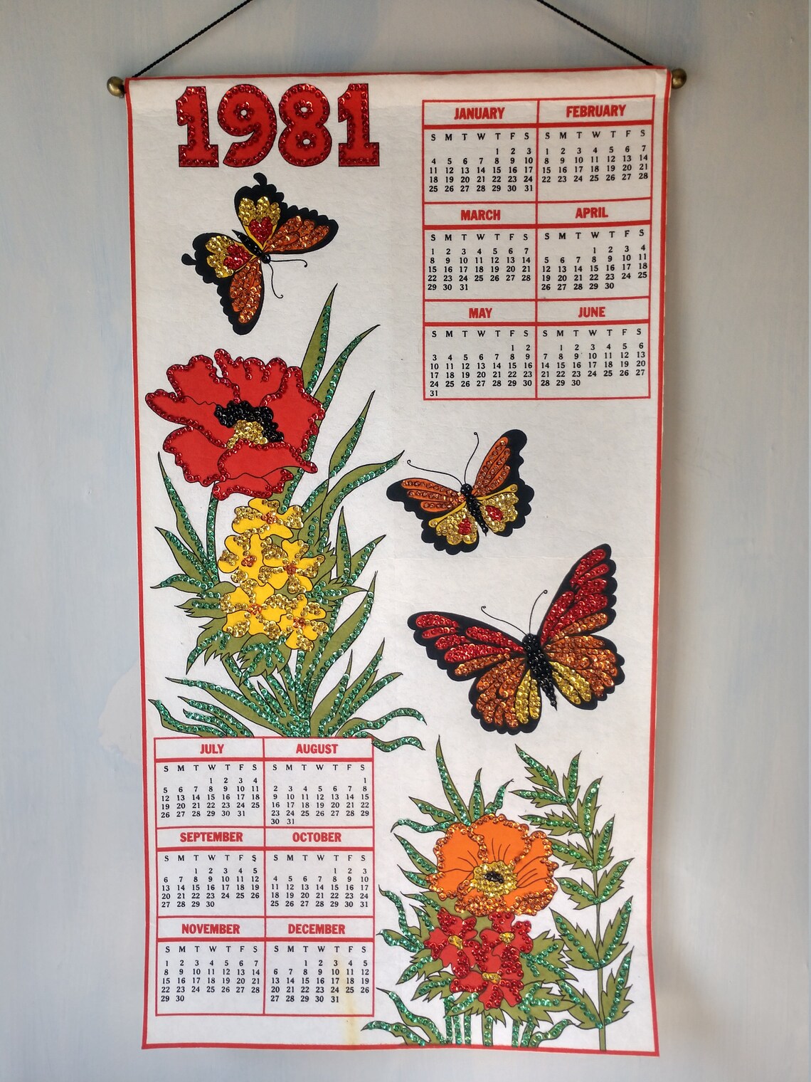 Choice 1980's Sequined Wall Calendars Hand Stitched - Etsy