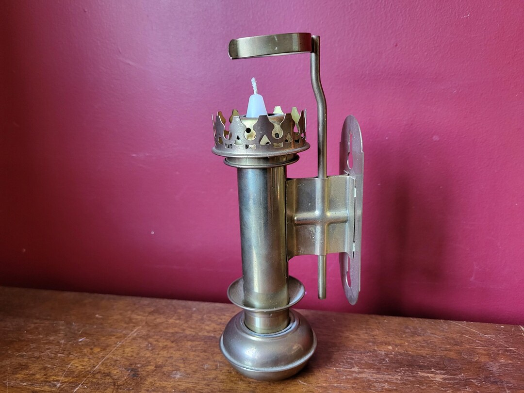 Brass Candle Sconce Spring Loaded Candle Holder Missing Hurricane Glass ...