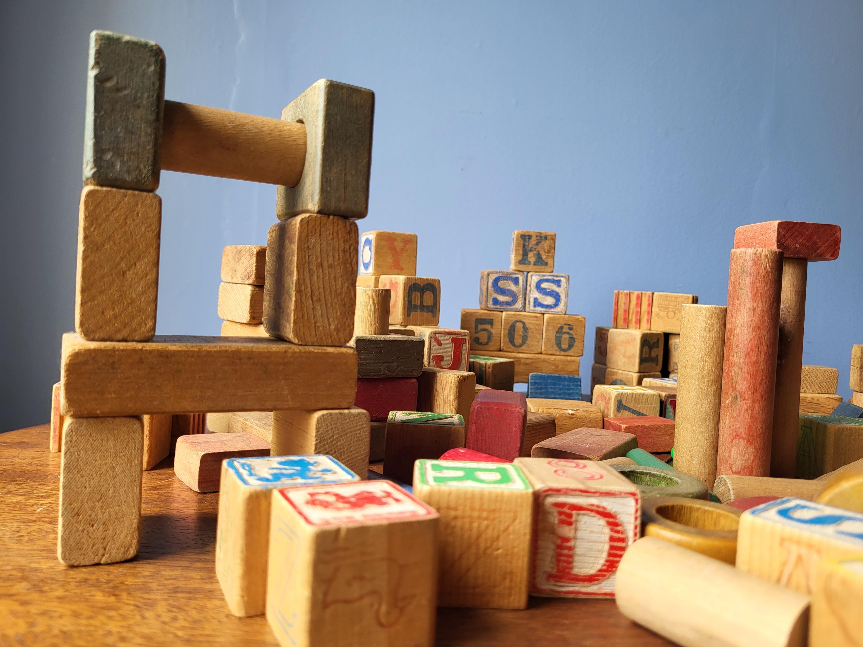 Vintage Wooden Blocks: 150-piece Painted Toy Assortment - Etsy