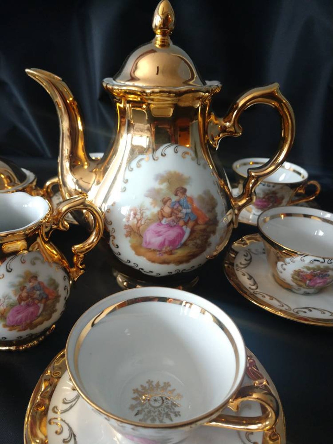 24K gold Tea Set Vintage Gloria Germany 17 pieces Demitasse | Etsy