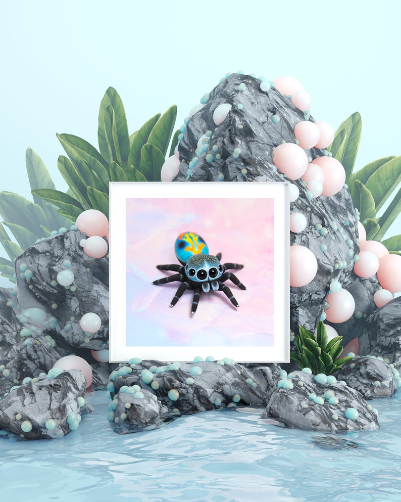 Jumping Spider Art Print, Spider Animal Fine Print, Cute Spider Poster ...