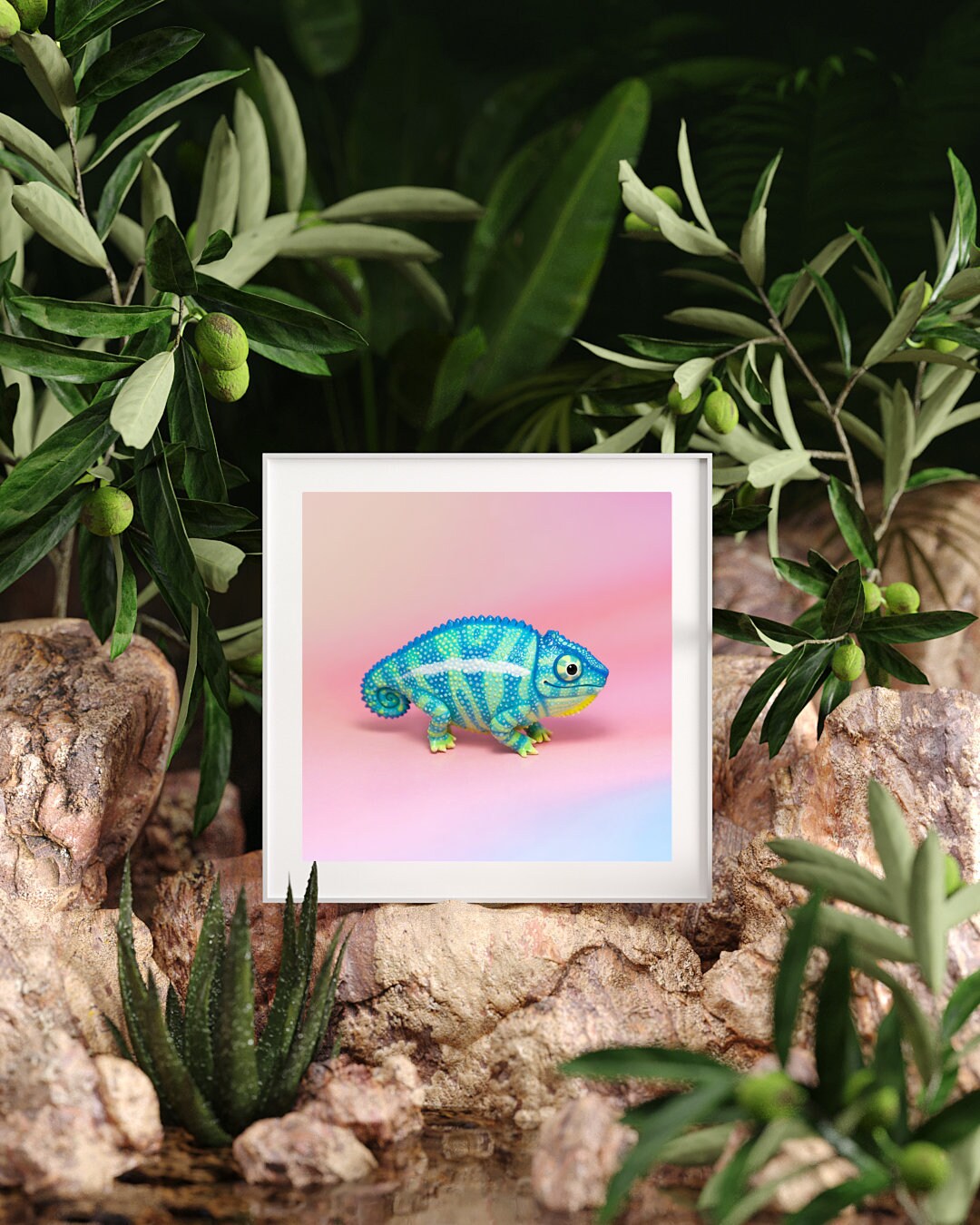 Animal Fine Art Print "chameleon" Square Size 16"x16" Inch 40x40 Cm ...