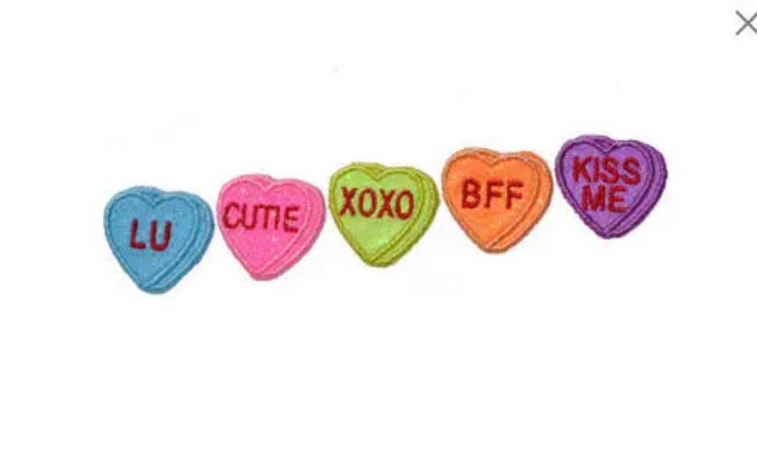 Conversation Hearts Valentines Day Candy 1 or 2 Inch Iron on Brilliant ...