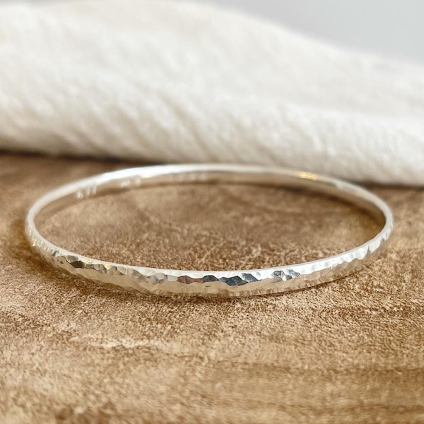 Hammered Silver Bangle - Etsy UK