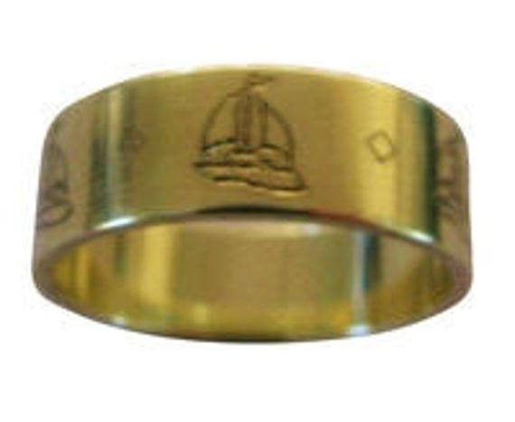 Sailing Sailboat Ring Engraved Wedding Band 7mm Wide 14K Gold - Etsy